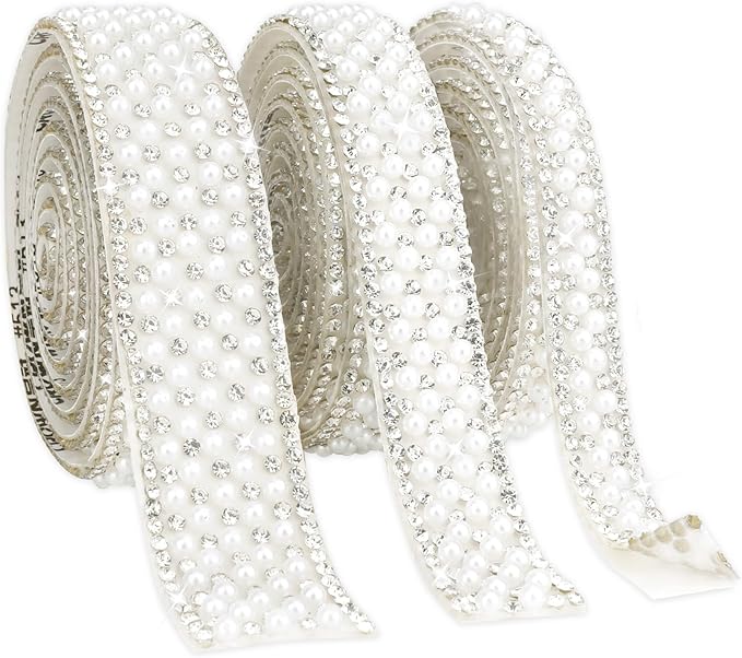 Amazon.com: Pearl Rhinestone Strips 3 Rolls Rhinestone Ribbon Self ...
