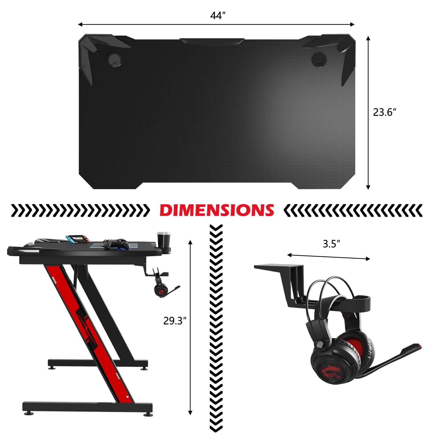 Snapklik.com : Shahoo PC Gaming Desk 44 Inch Z Shaped Carbon Fiber ...