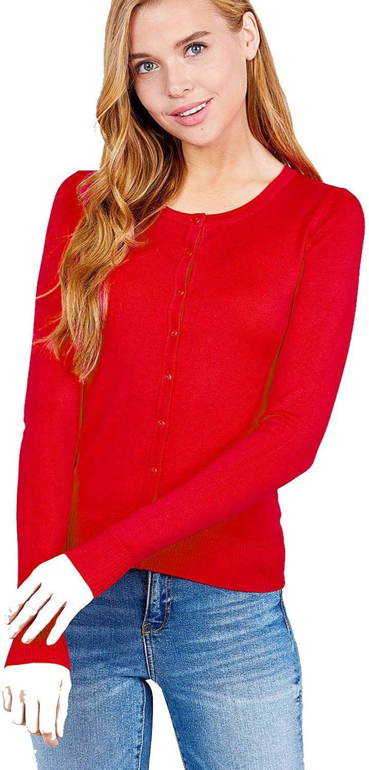Khanomak Women's Basic Long Sleeve Round Neck Button Down Rayon Sweater ...
