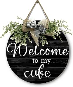 Amazon.com: Cryfox Welcome to My Cube Wooden Door Sign Home Office ...