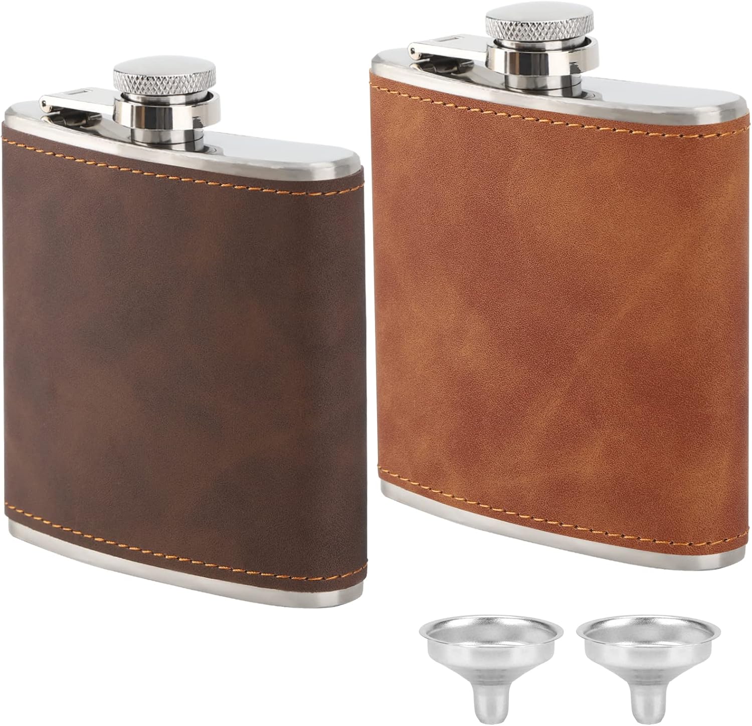Amazon.com | 2 Pack 6oz Hip Flask with 2 Funnels, 304 Stainless Steel ...