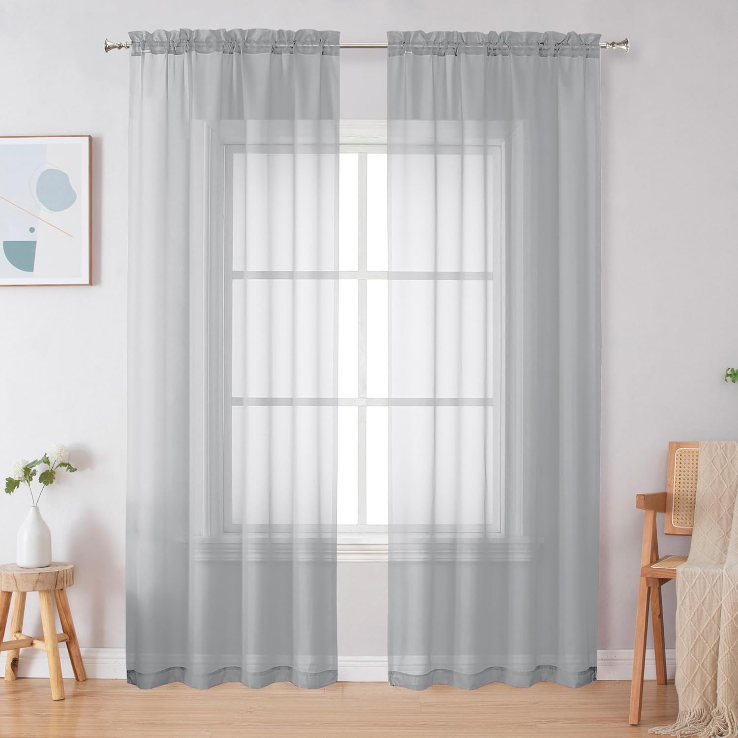 Amazon.com: Simplebrand Light Grey Sheer Curtains 84 Inches Long, Light ...