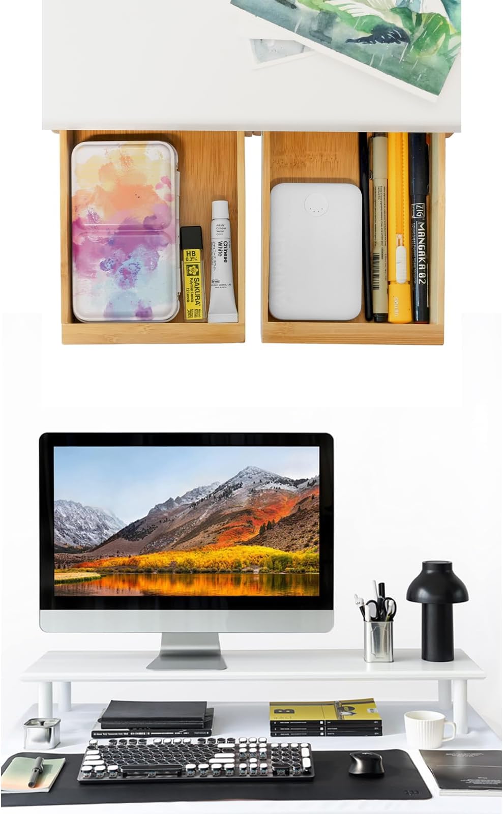 Amazon.com: ROCDEER Dual Monitor Stand Riser, Bamboo Desk Monitor Riser ...