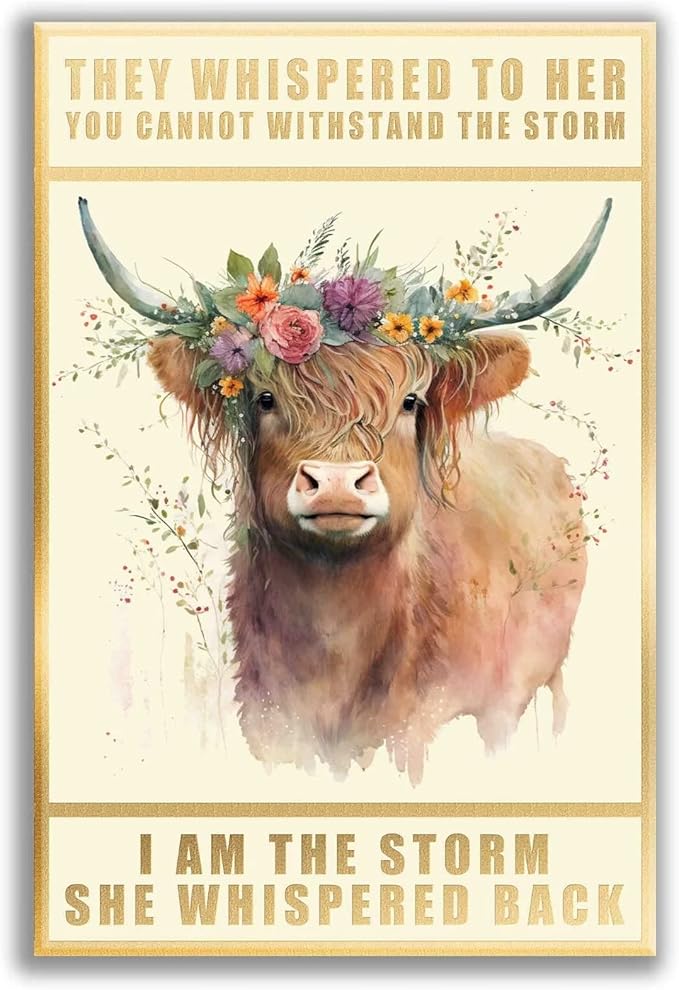 Amazon.com: Highland Cow Wall Art, Motivational Wall Art, 16x24 Inch ...