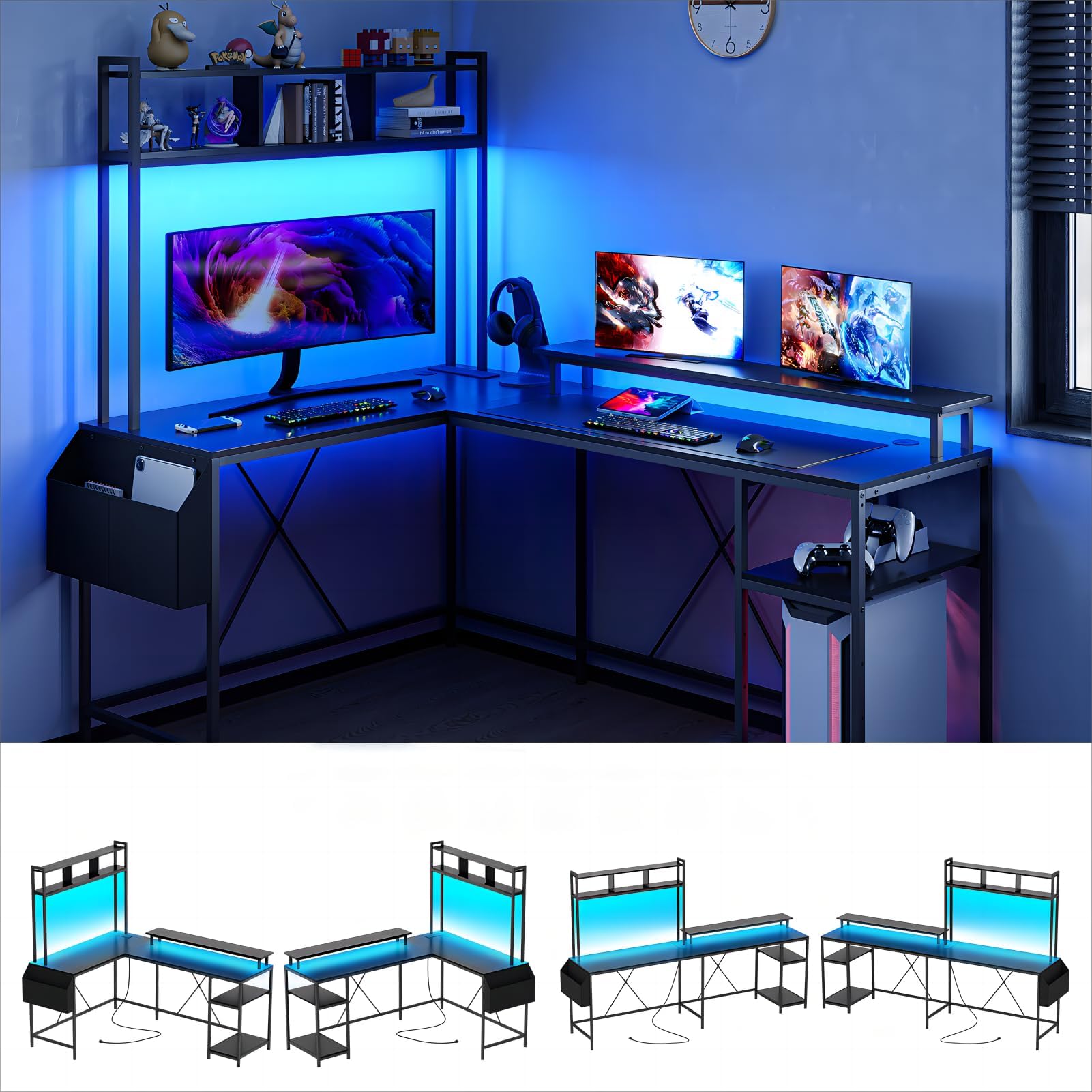 Amazon.com: Jojoka L Shaped Computer Gaming Desk with LED Lights ...