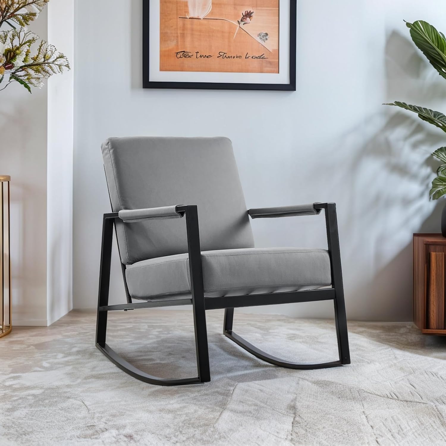 Amazon.com: Wonder Comfort Leather Rocking Chair, Metal Armchair Single ...