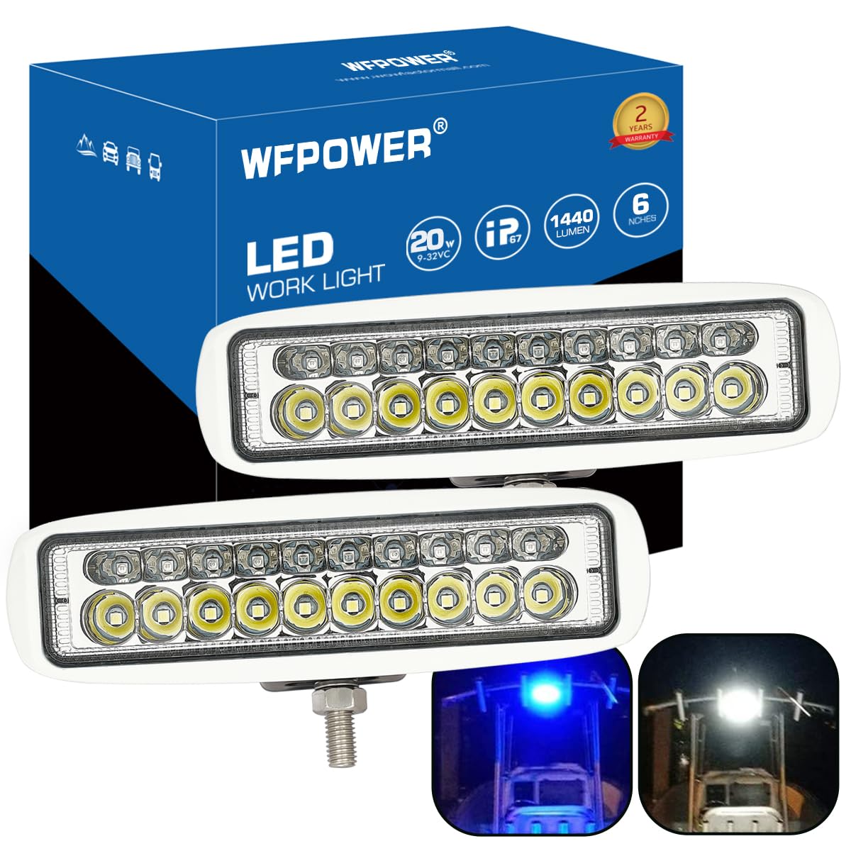 Snapklik.com : WFPOWER LED Marine Boat Lights, 63Inch White & Blue ...