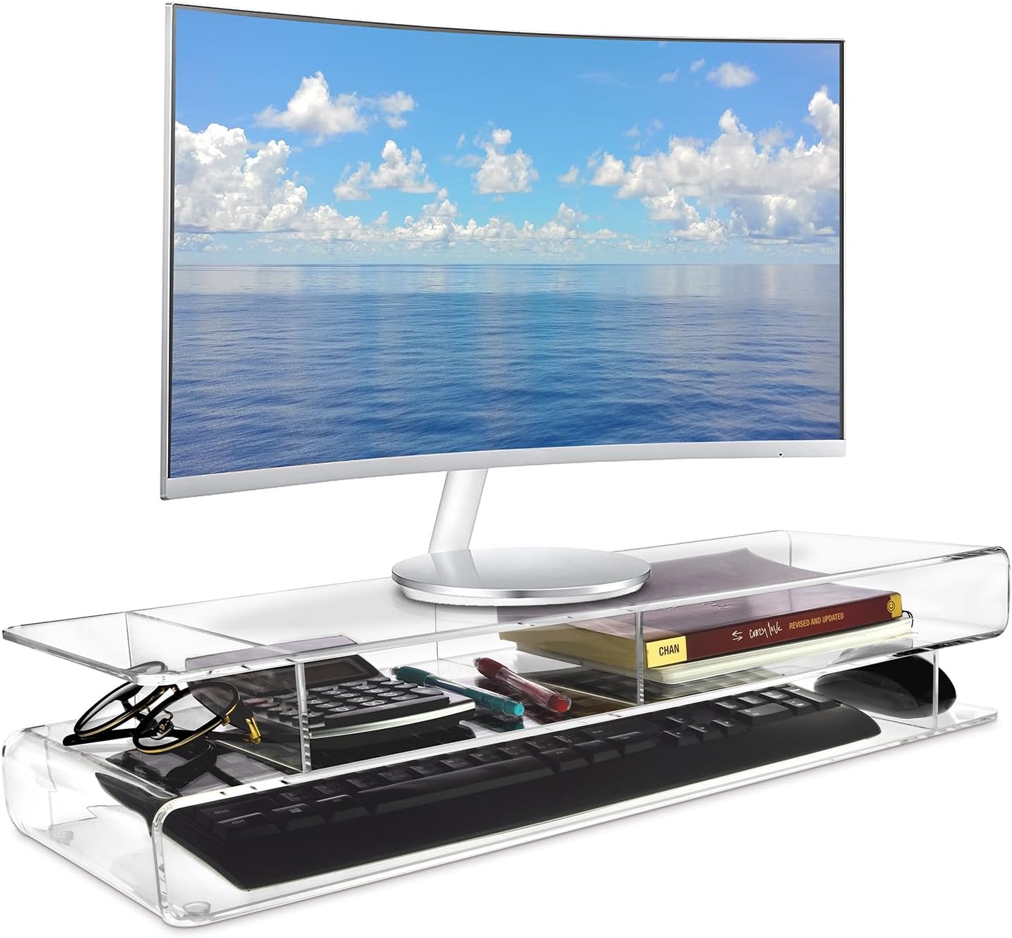 Amazon.com: BEYGORM Acrylic Monitor Stand Riser, Wide 20", 2 Tier ...