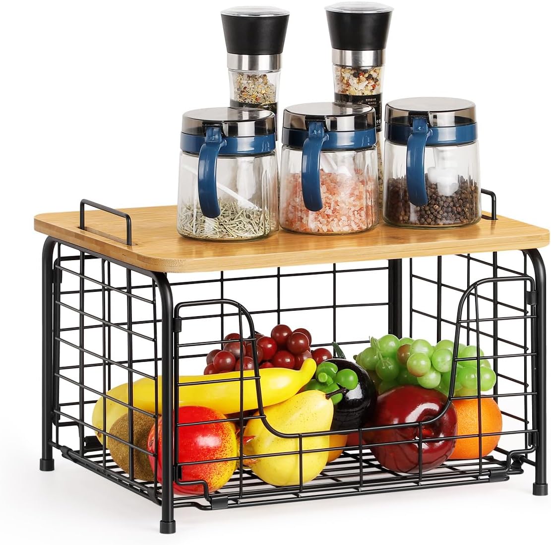 Amazon.com: Tuenort Bamboo Countertop Basket, 3-Shelf Wire Rack ...