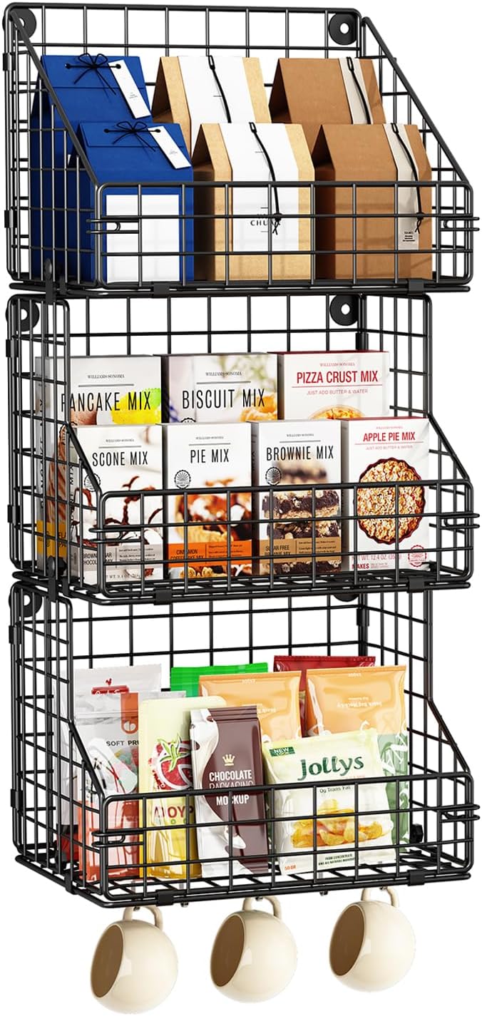 Amazon.com: X-cosrack 3-Tier Stackable Snack Organizer With 5 Hooks ...
