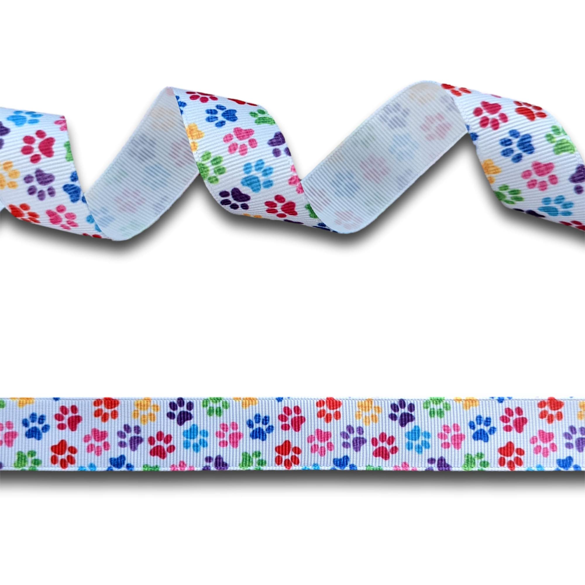 Dog Pet Themed Ribbon Grosgrain Ribbon With White Paw Prints On Red - 1 ...