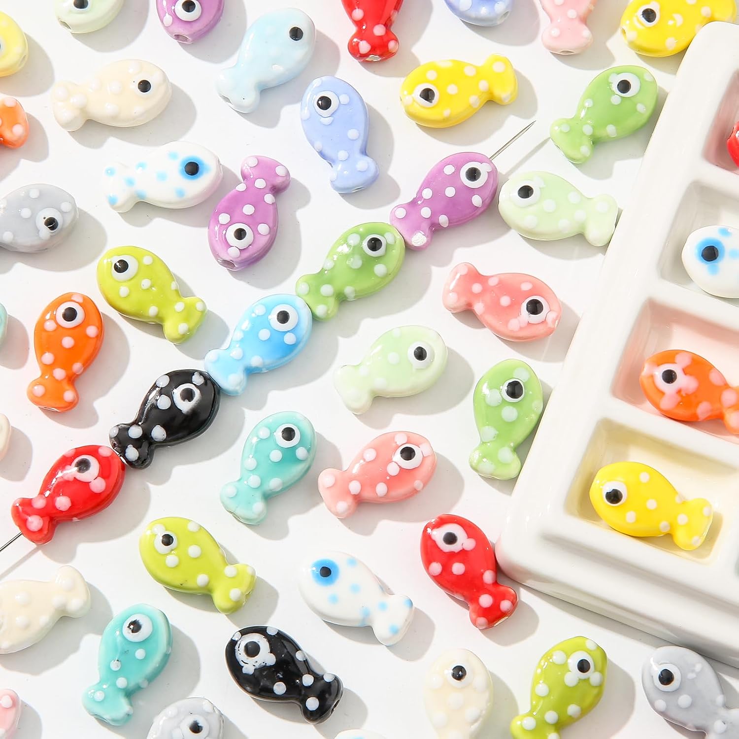 Amazon.com: ANCADN 18pcs Porcelain Ceramic Beads Ceramic Fish Bead ...