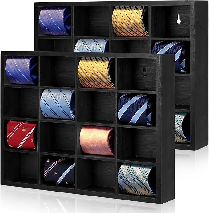 Amazon.com: Wesiti Tie Box Organizer Wall Mounted Tie Rack with 16 ...