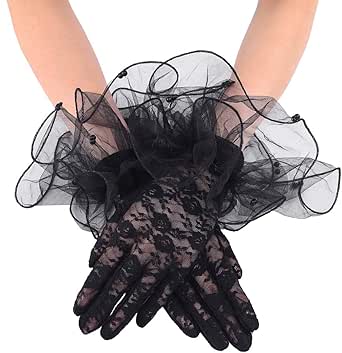 Amazon.com: Campsis Lace Gloves Black Short Lace Glove Ruffle Tea Party ...