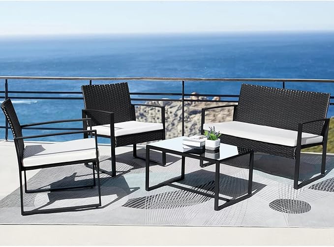 Amazon.com: Flamaker 4 Piece Patio Furniture Outdoor Rattan ...