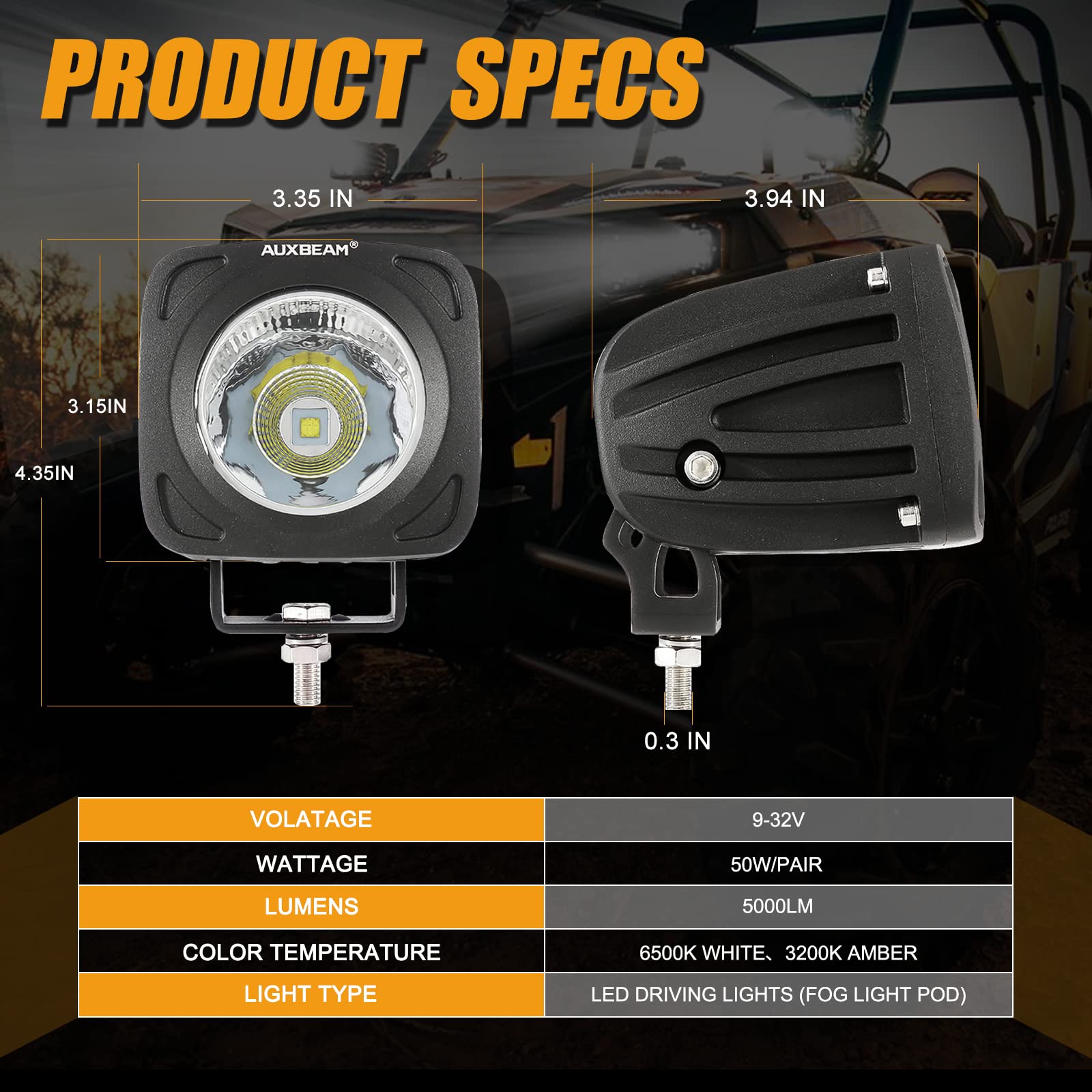 Snapklik.com : Auxbeam 3.5In 50W Cube Led Offroad Light, Square Fog ...