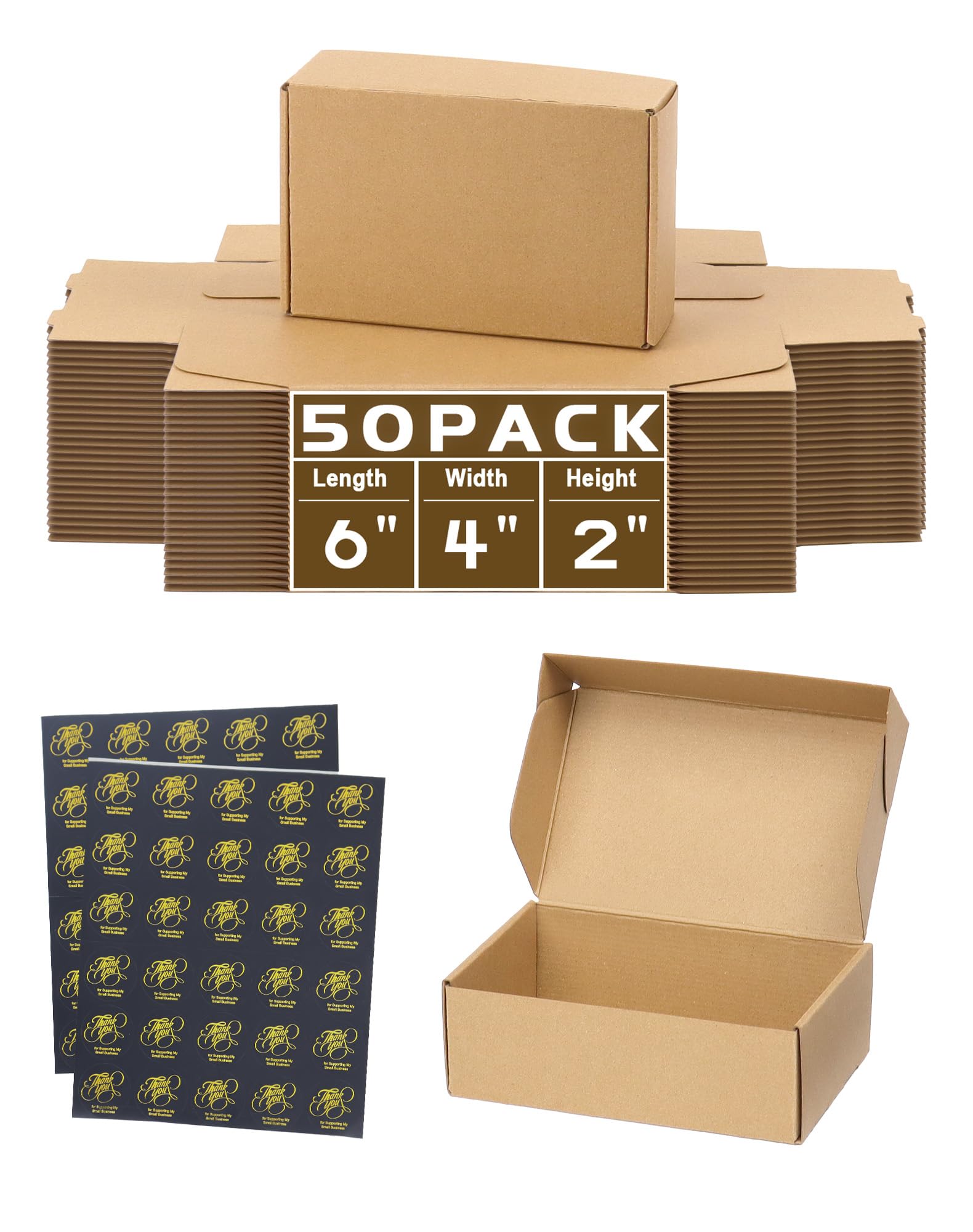 Amazon.com: DERZIFUN 50 Pack Brown Shipping Boxes, 6x4x2 Inch Shipping ...