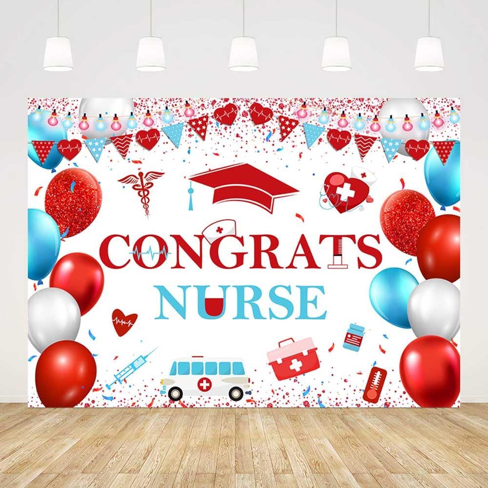 Amazon.com : AIBIIN 7x5ft Rn Graduation Backdrop Red and Blue Nurse ...