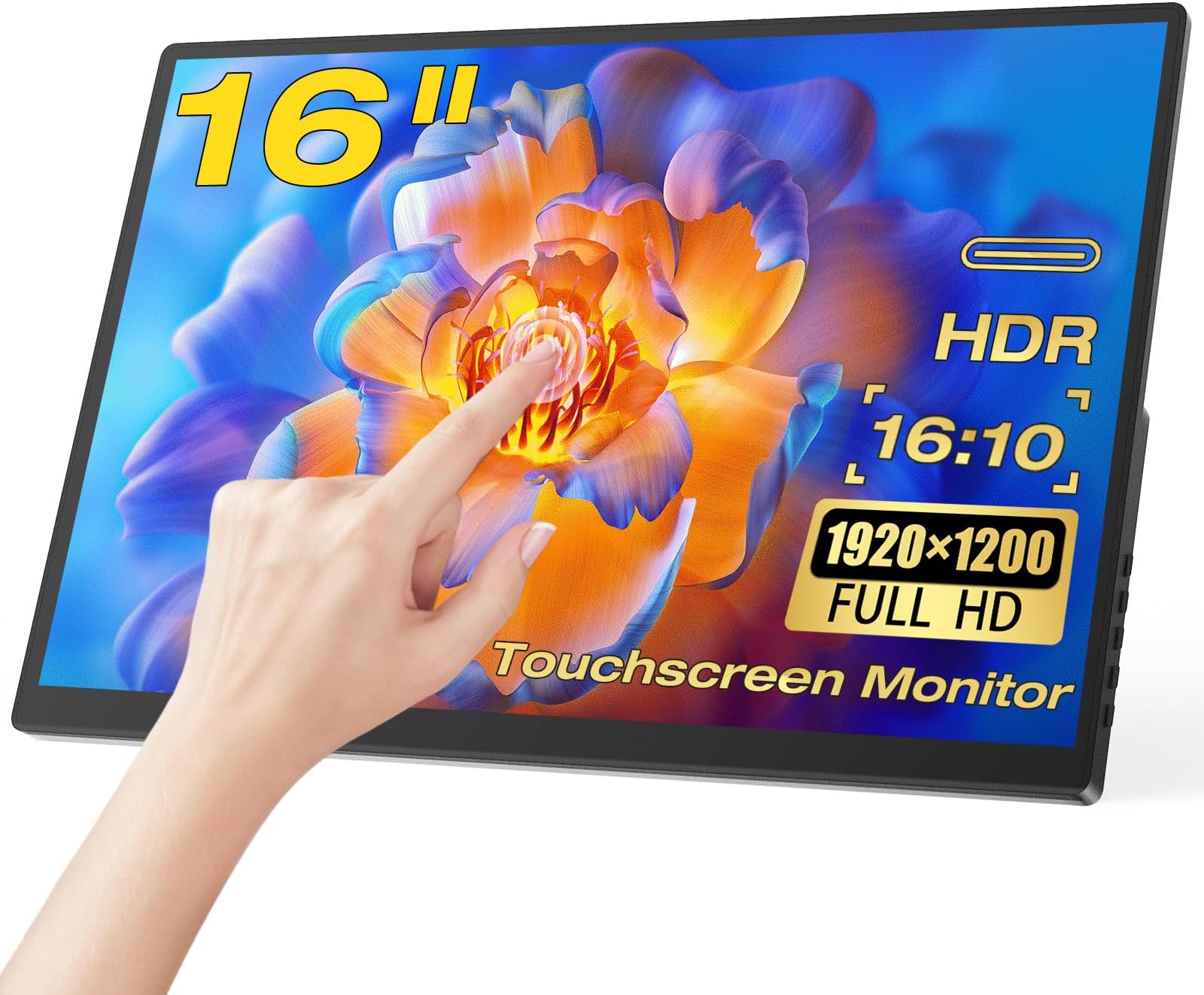 ZFTVNIE 16 inch Touchscreen Monitor, Full HD 1920x1200P Frameless PC ...