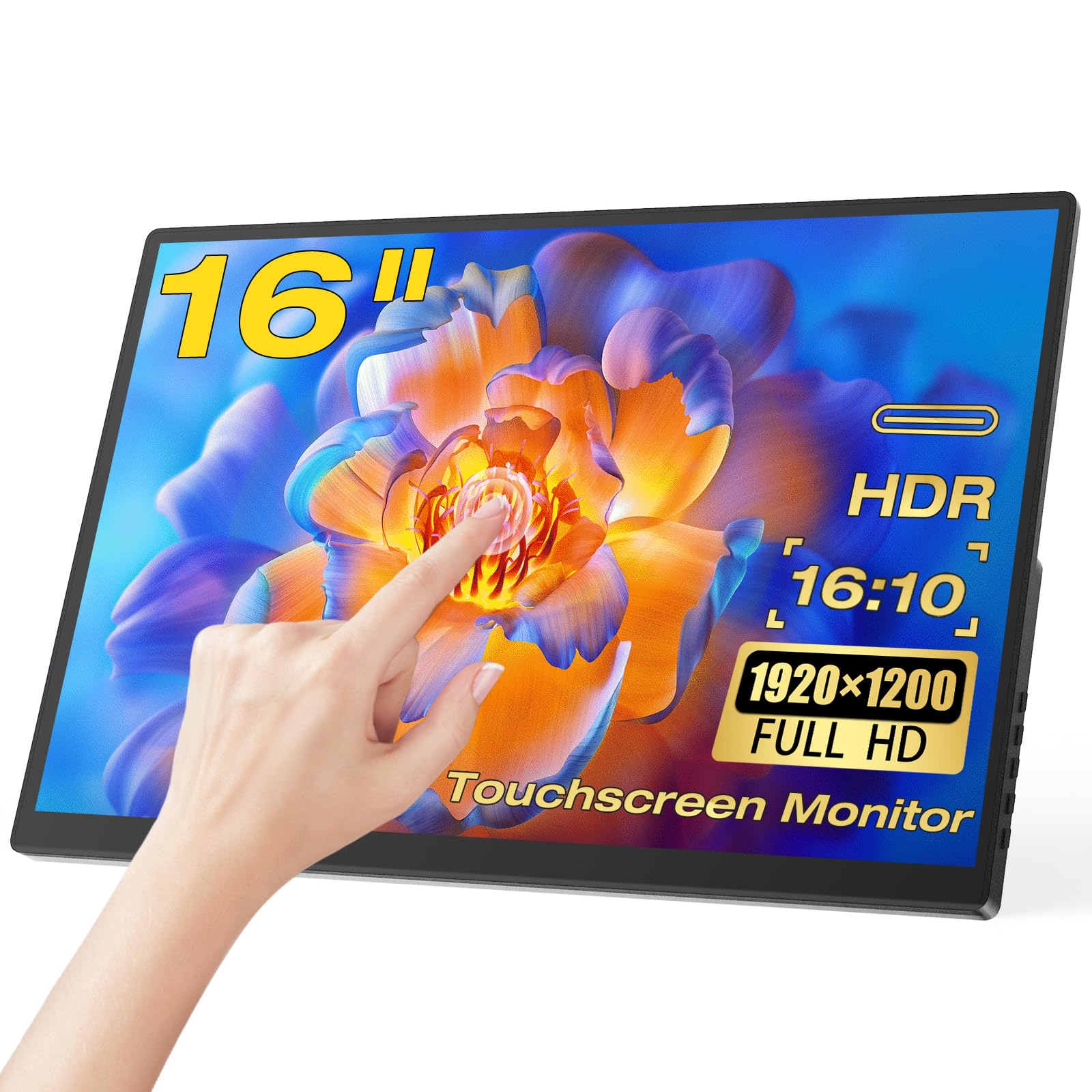 ZFTVNIE 16 inch Touchscreen Monitor, Full HD 1920x1200P Frameless PC ...