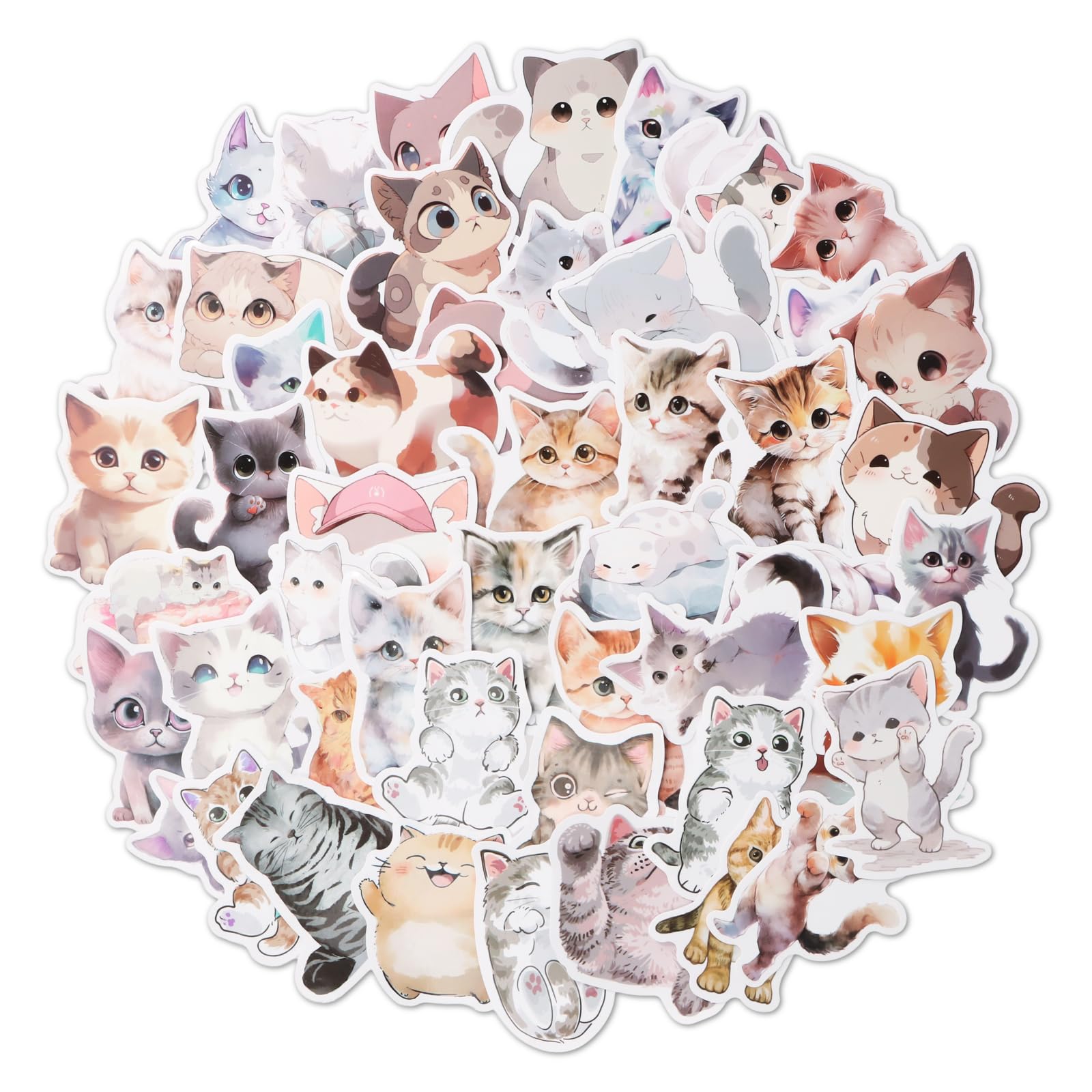 Volumoon Kawaii Stickers, 50pcs Cute Cartoon Cat Stickers Set ...