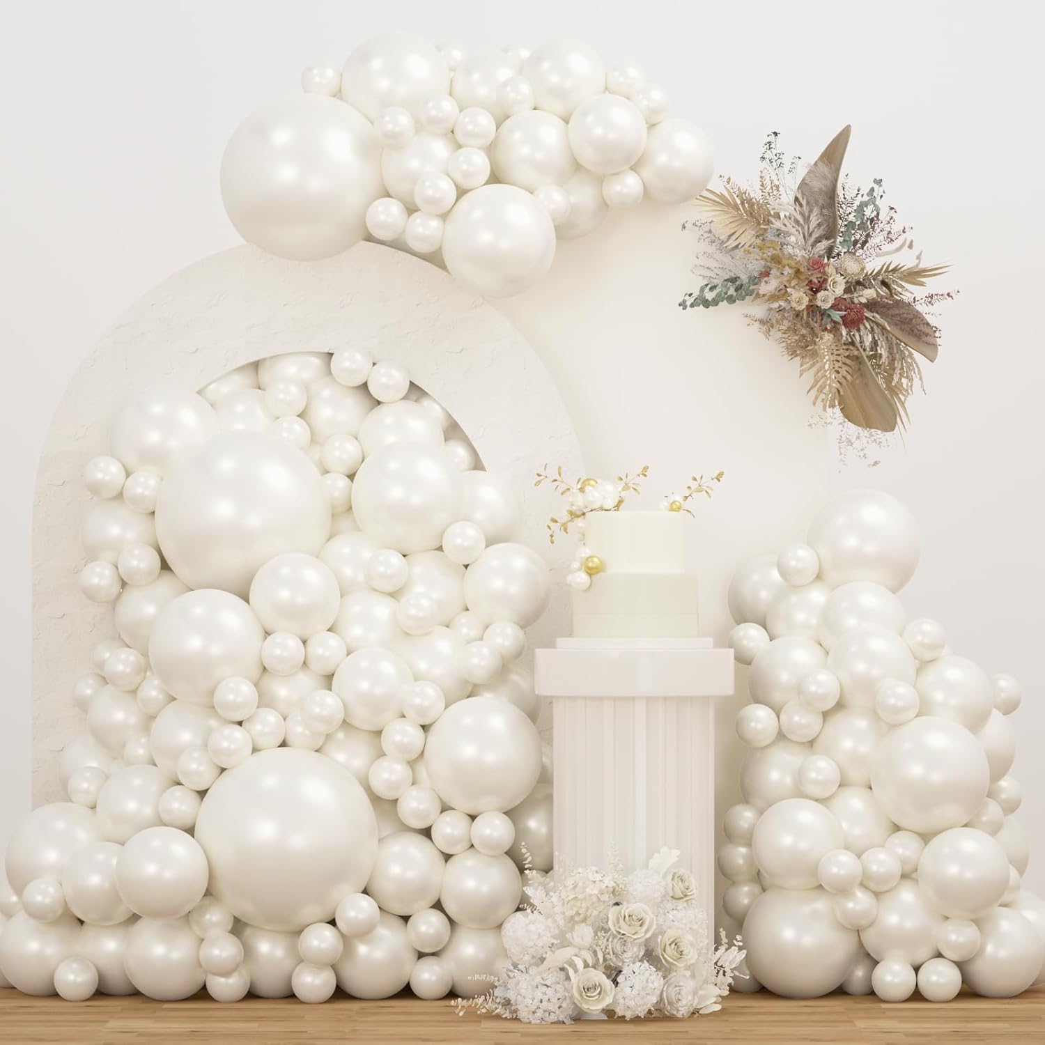 Amazon.com: JZCZOEB Double Stuffed White Balloons Different Size 115Pcs ...