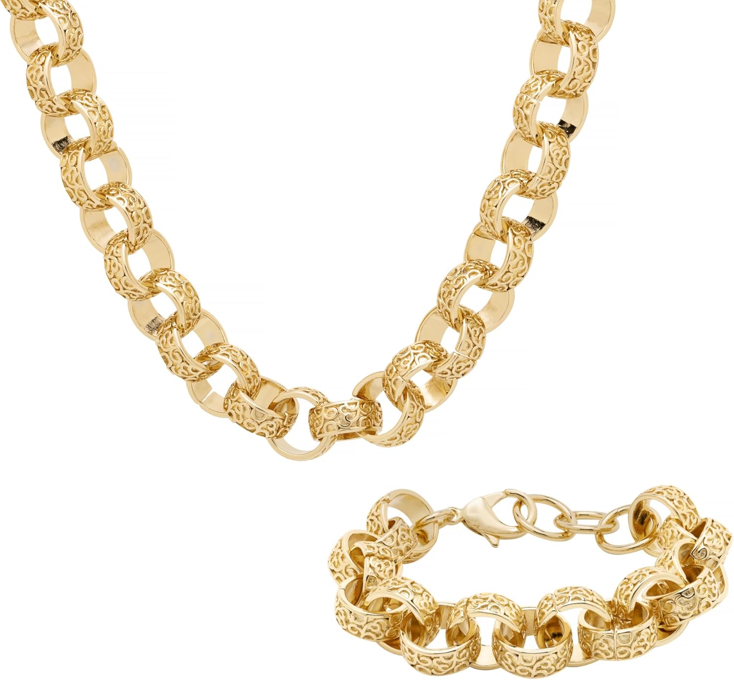 THE BLING KING Gold XXL Ornate Belcher Chain Set: 8+24 Inch, 15mm Width ...