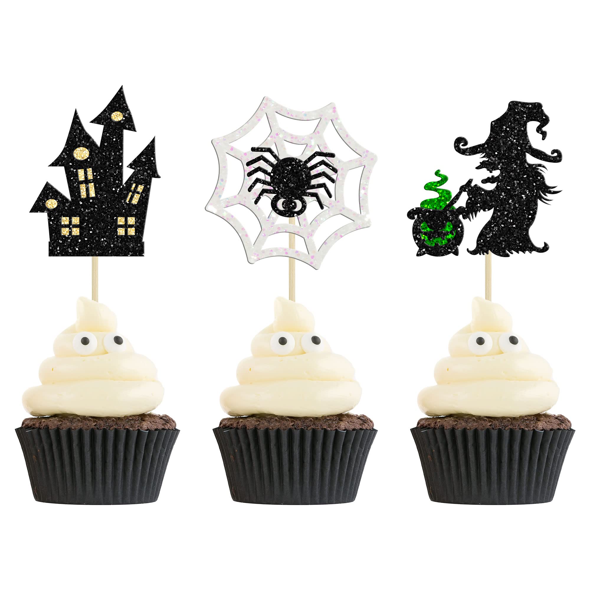 Amazon.com: 24Pcs Happy Halloween Cupcake Toppers Glitter Halloween ...