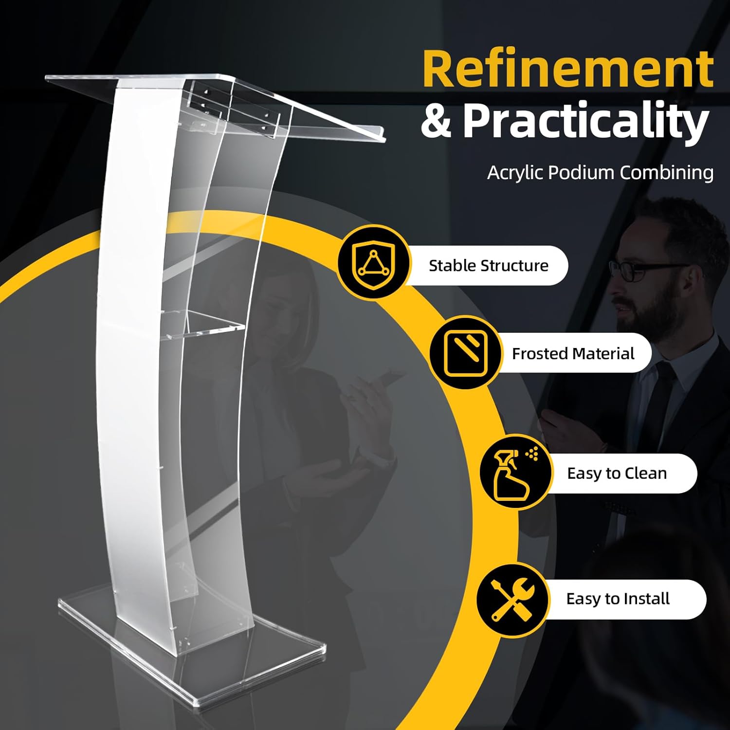 Slanted Podium Stand, Conference Pulpit Acrylic Clear Lectern ...