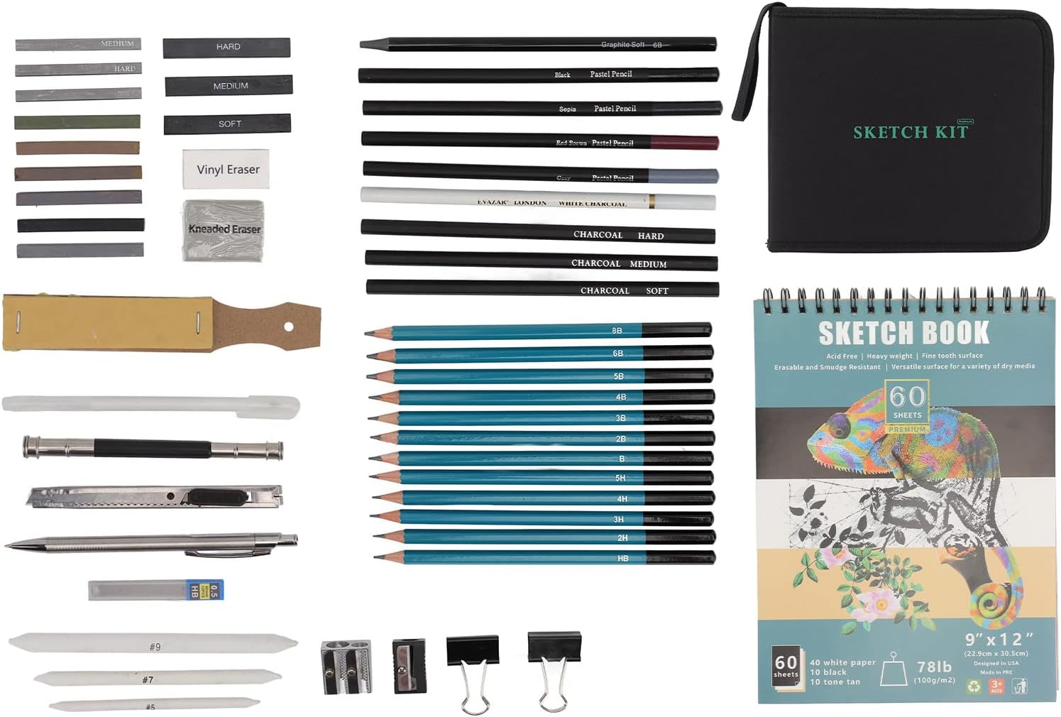 Amazon.com: HEEPDD 50Pcs Drawing Set Sketch Kit, Sketching Pencils Set ...
