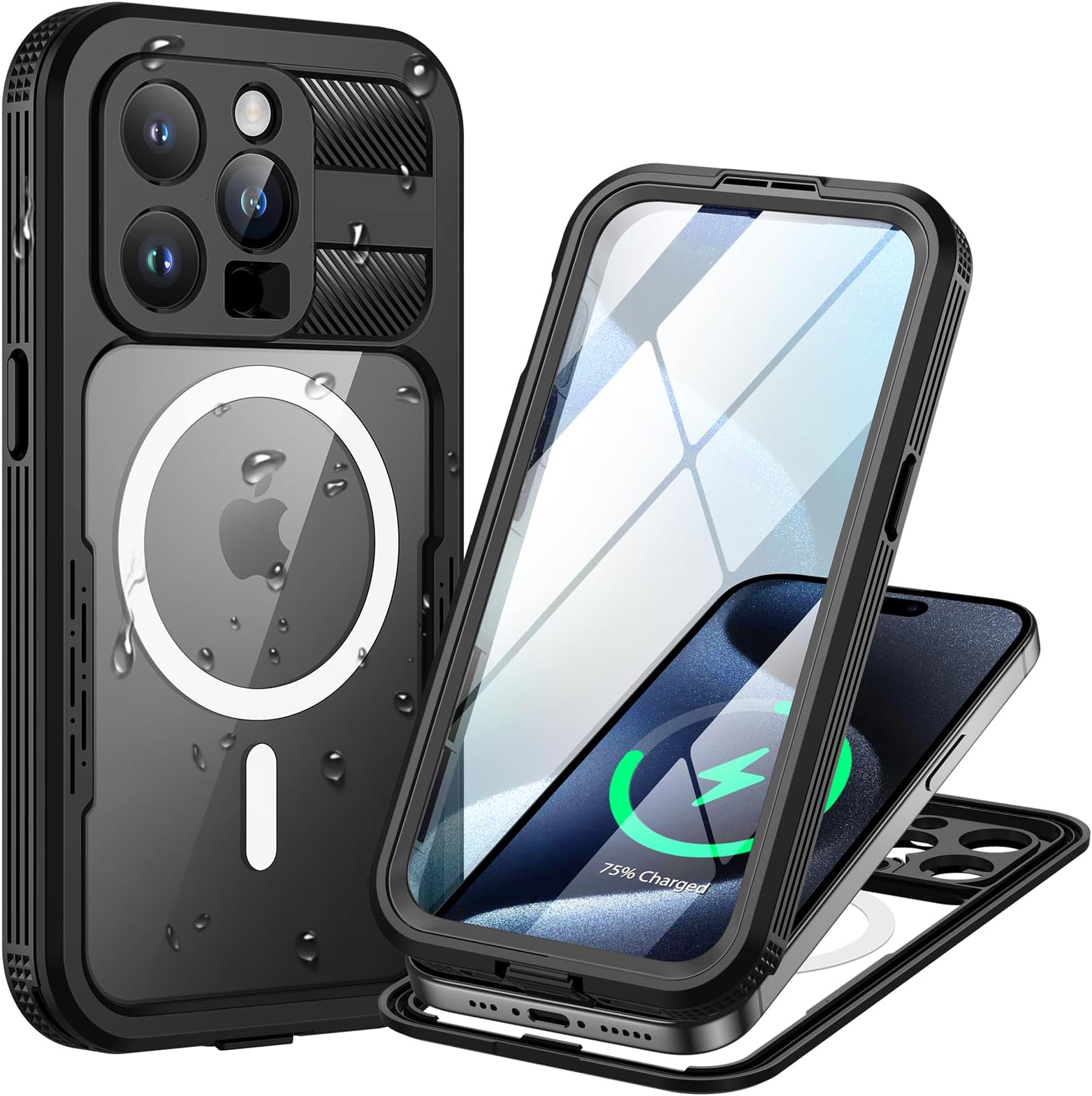 Lanhiem Coque pour iPhone 15 Pro Max Étanche, IP68 Imperméable 360 ...