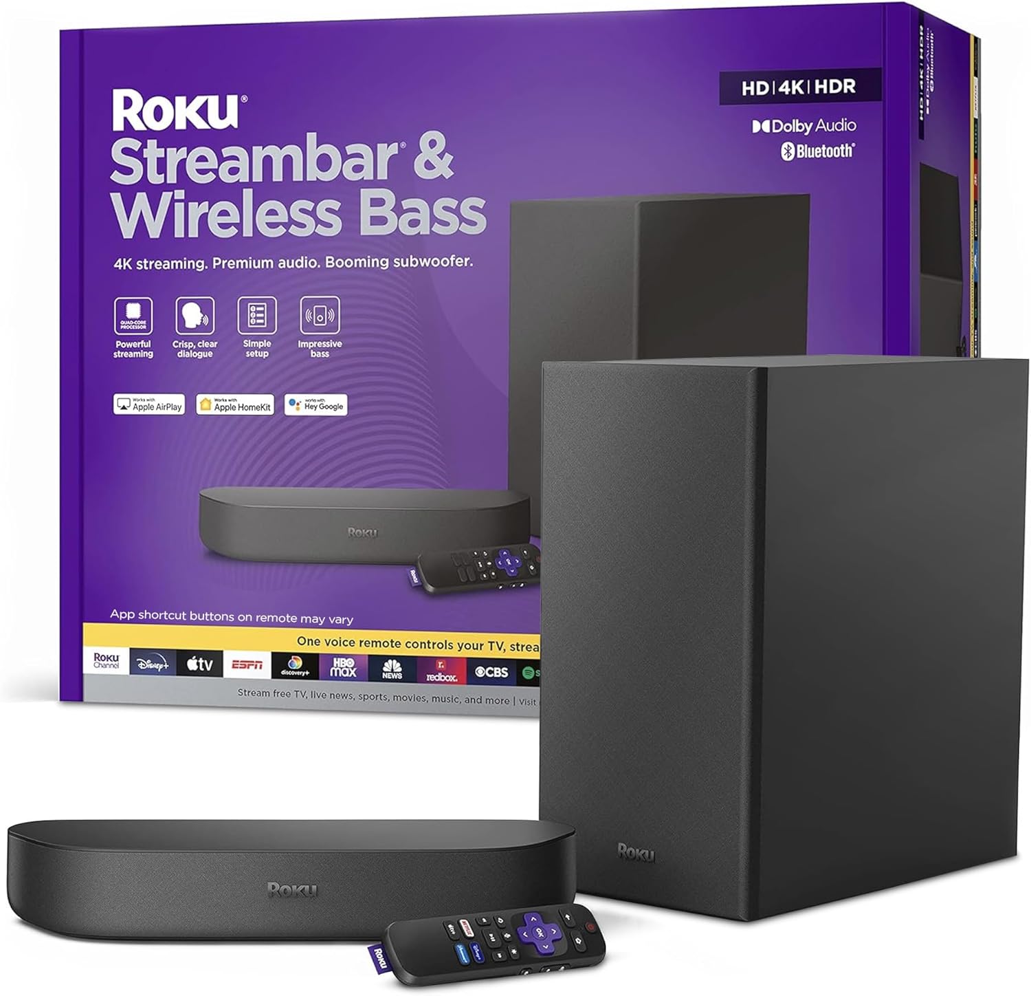 Amazon.com: Roku Streambar & Wireless Bass Premium 4K HDR Soundbar with ...
