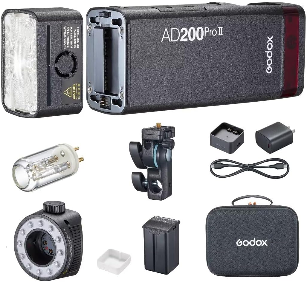 Godox AD200Pro II AD200 Pro II Kamerablitz Blitzgerät 200Ws LED-Videolicht, TTL 2,4G, HSS 1 ...
