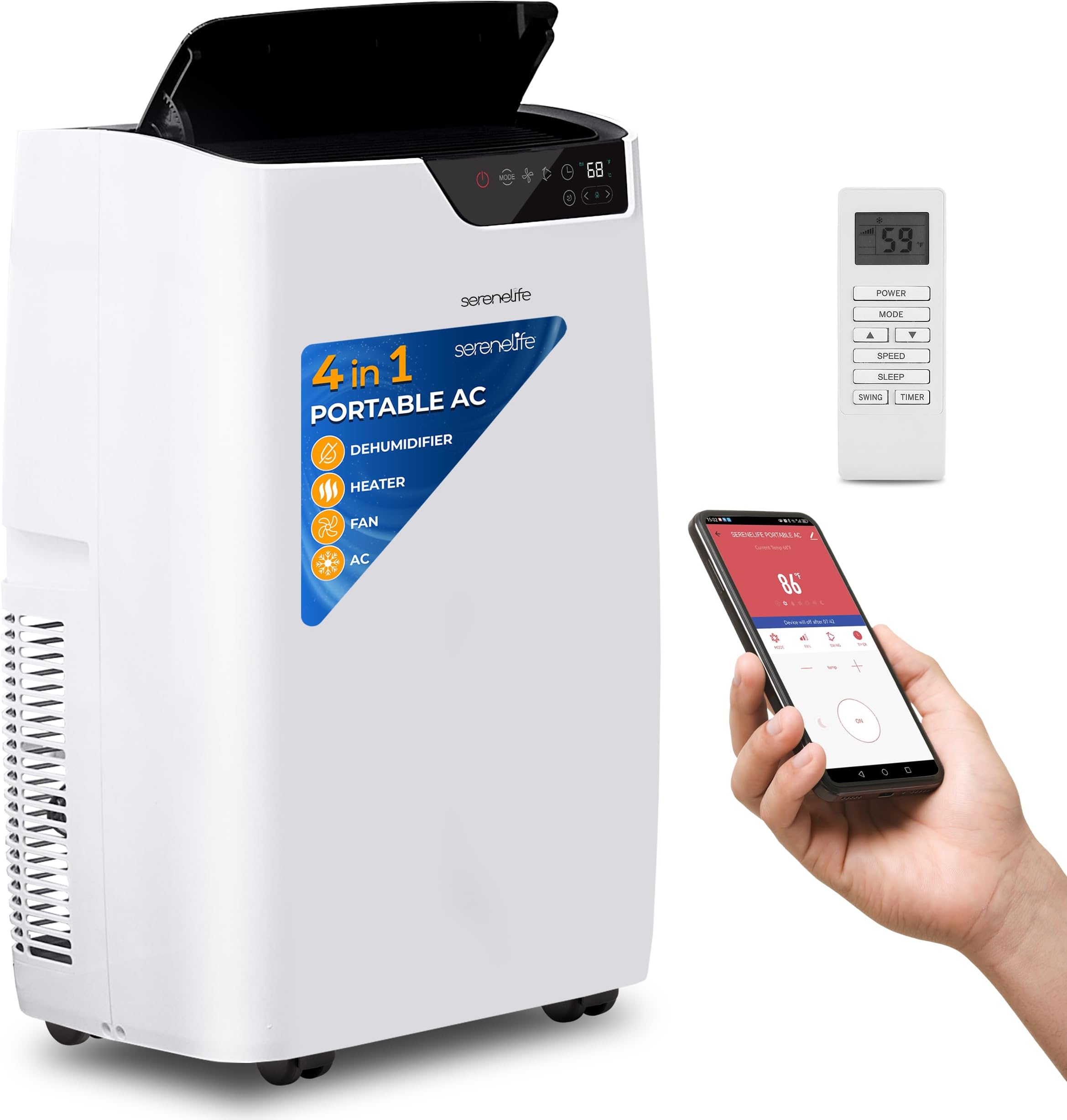 SereneLife Portable Air Conditioner 12000 BTU - Compact Free Standing ...