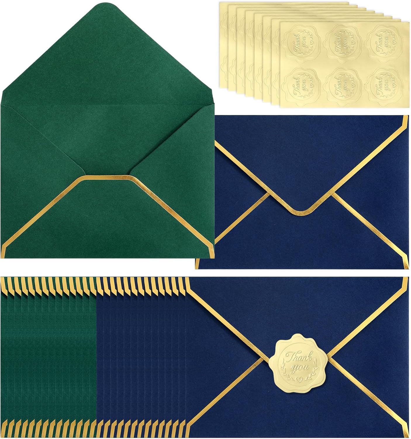 Amazon.com : Whaline 50 Pcs Green Blue Invitation Envelopes with Gold ...