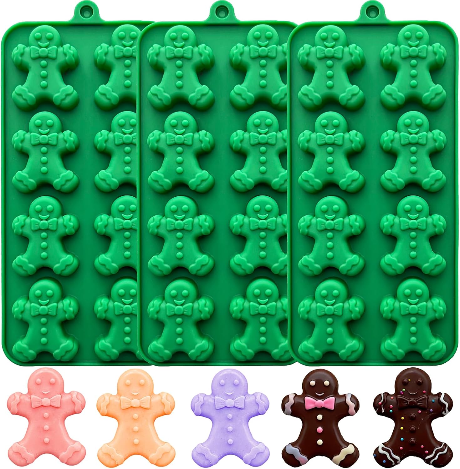 Amazon.com: 3-Pack Gingerbread Man Chcolate Molds 8 Cavities Christmas ...