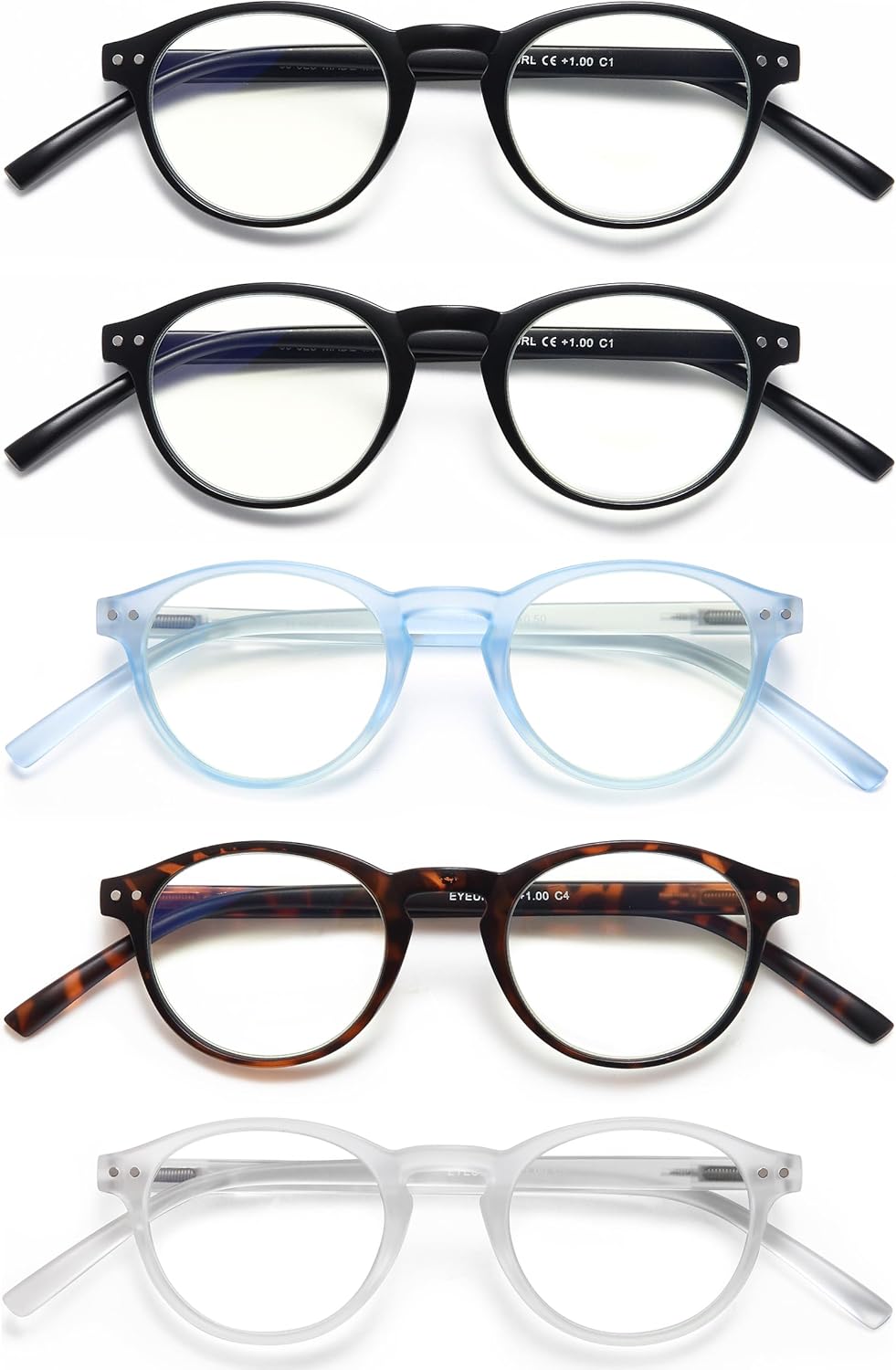 Amazon.com: EYEURL 5-Pack Small Round Reading Glasses for Women Men ...