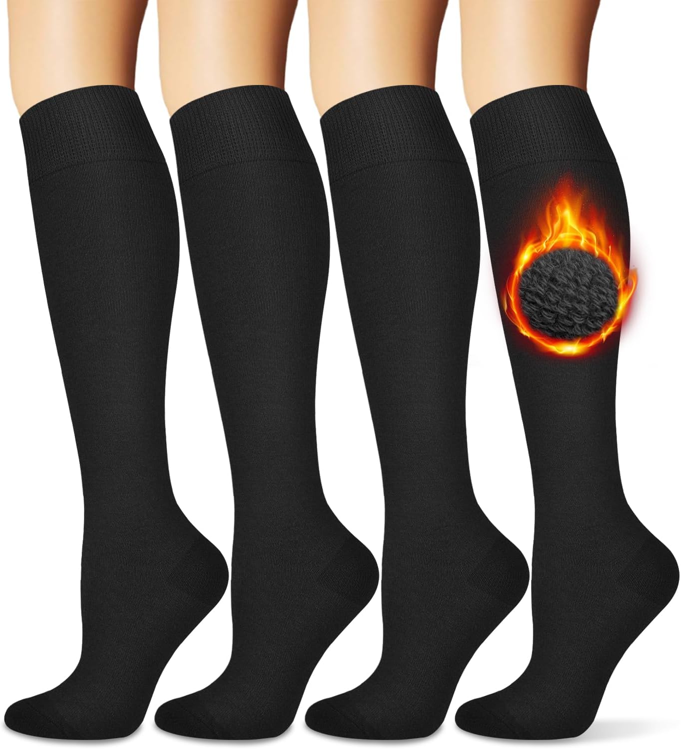 Amazon.com: Warm Knee High Thermal Boot Socks for Women - 4 Pairs ...