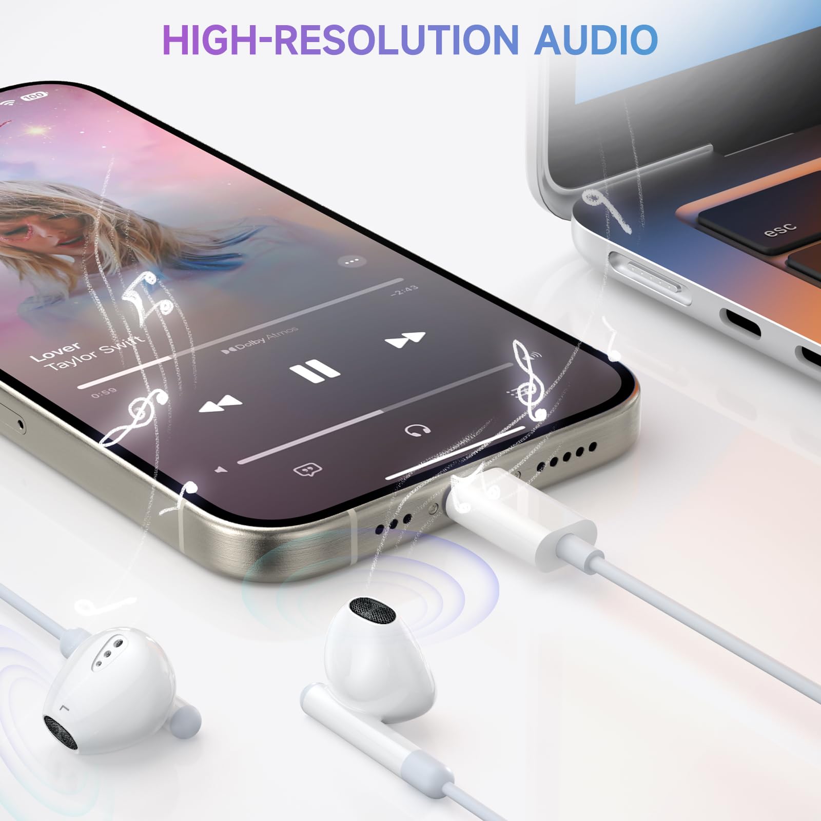 Apple Wired Earbuds USB C Headphones For IPhone 16, Type C Wired ...