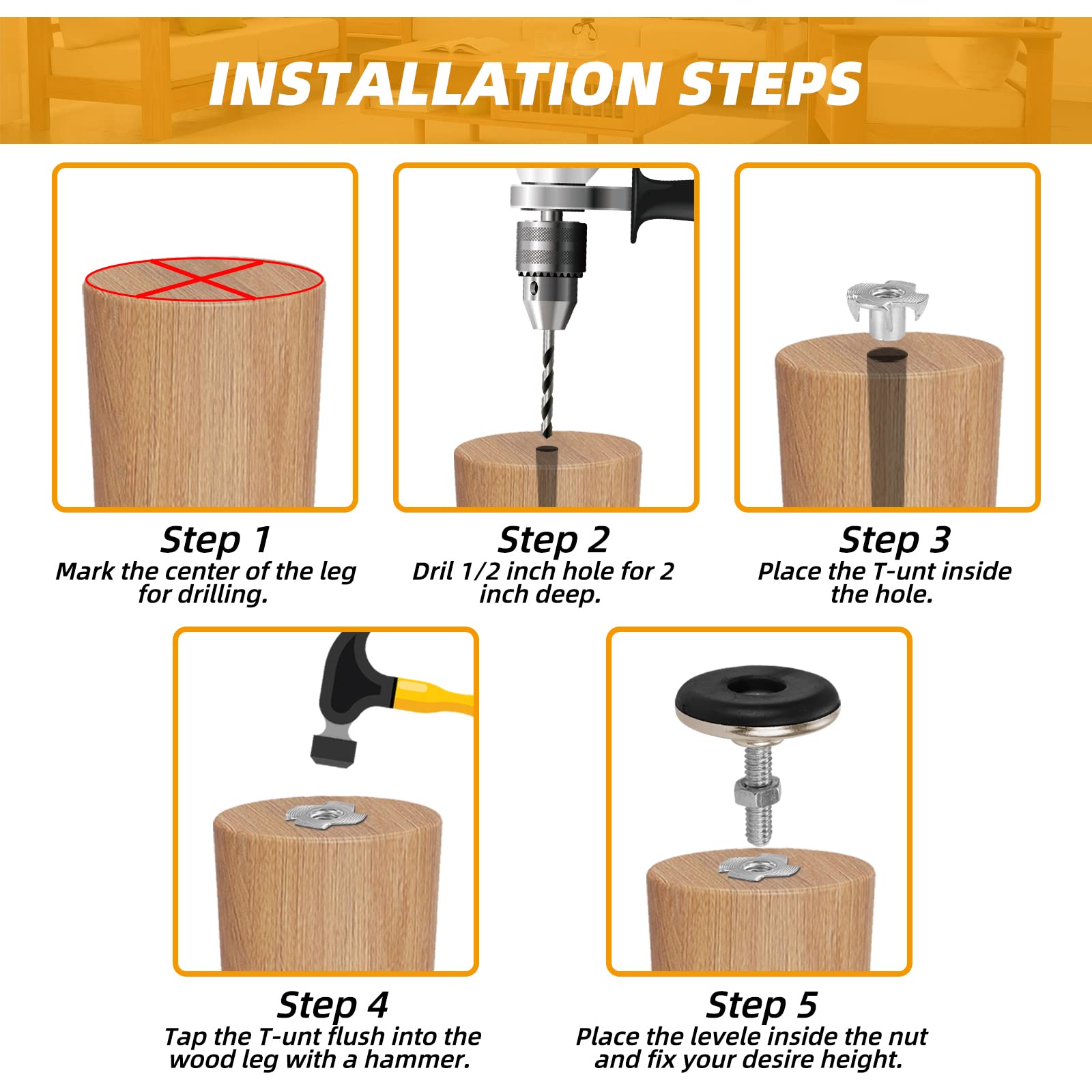 Snapklik.com : HanKun 1/4" UNC Threaded Furniture Leveler - Adjustable ...