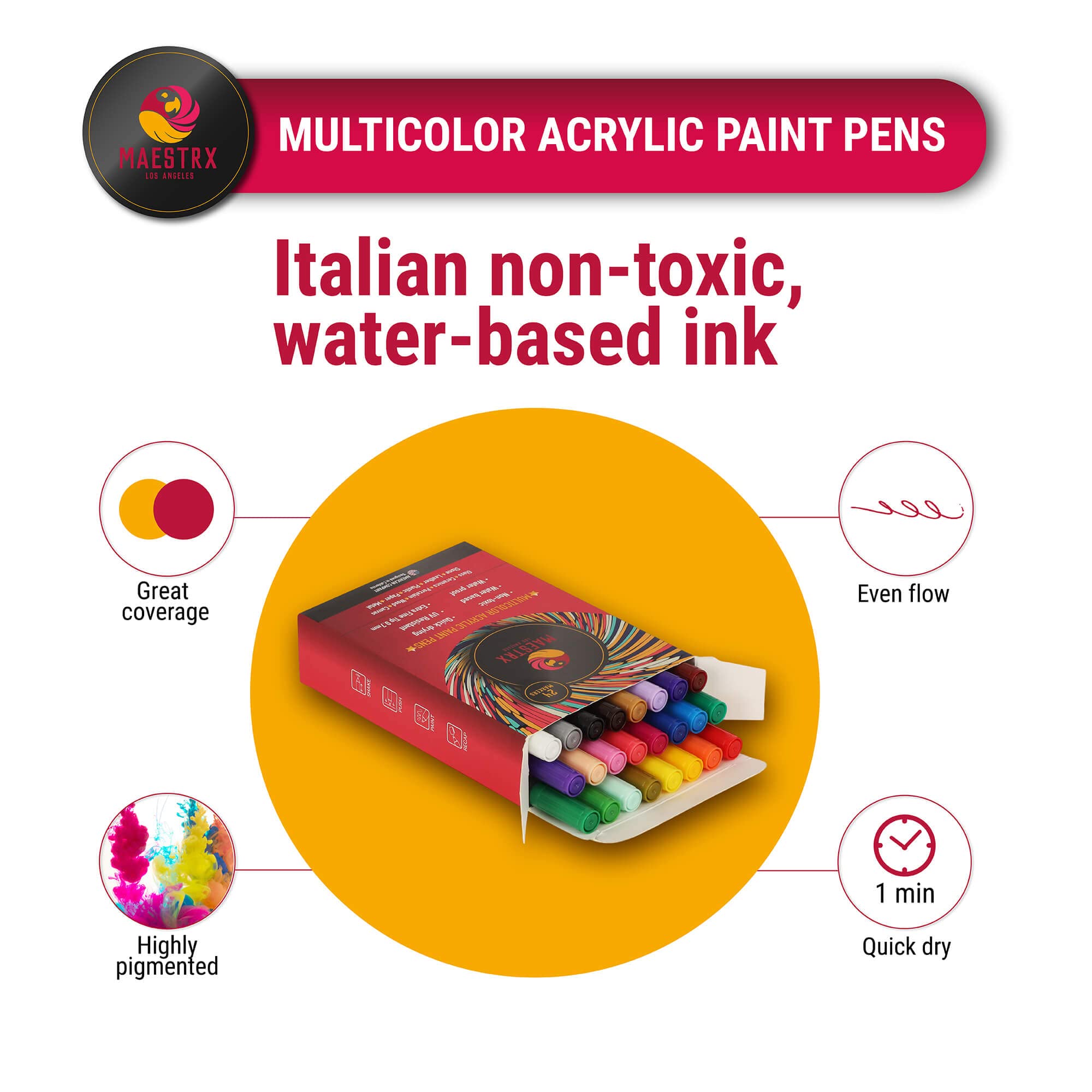 MAESTRX Acrylic Paint Pens 24 with Extra Fine Tip, Paint Markers for ...