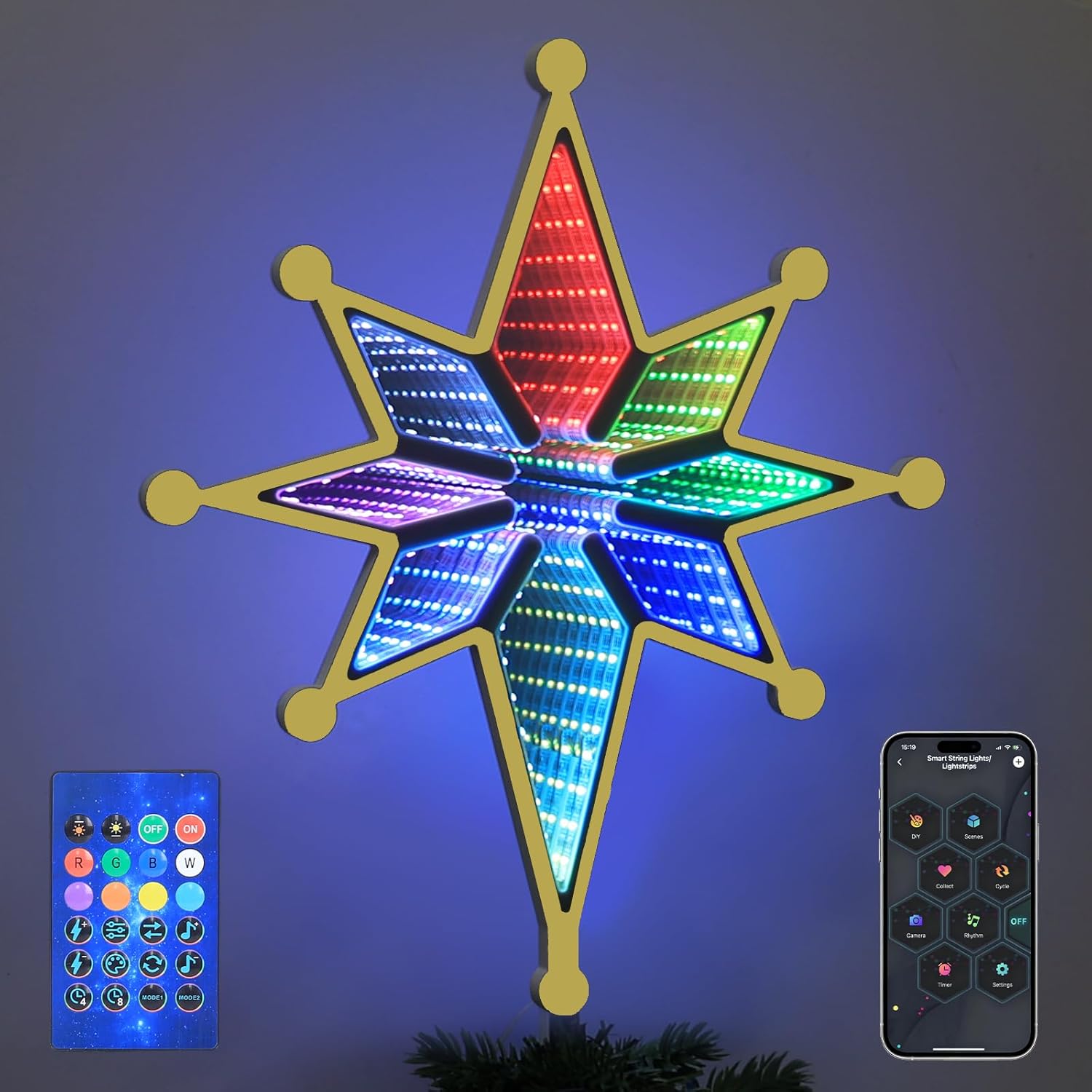 Amazon.com: MEETYAMOR Smart Christmas Tree Topper, 13" 130 LEDs RGB ...