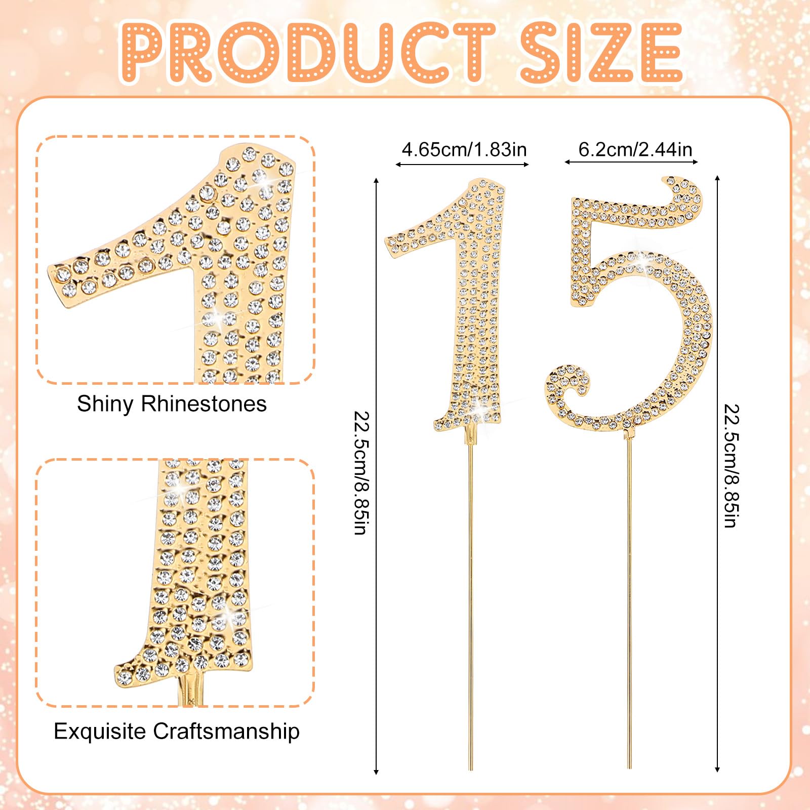 Snapklik.com : Number 15 Cake Topper, Crystal Rhinestones Cake Topper ...