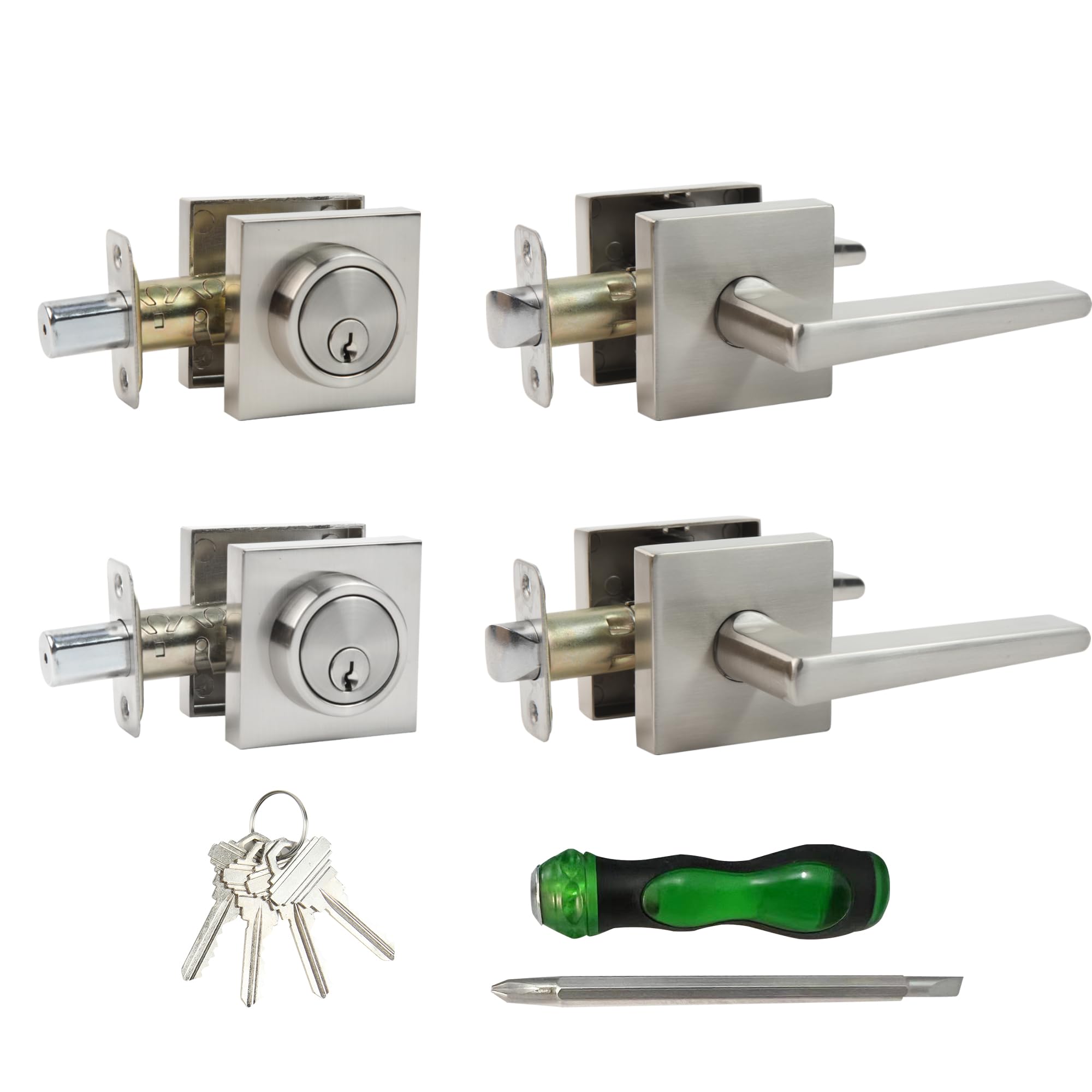 Front Door Handle and deadbolt Set,Passage Door Lever with Single ...