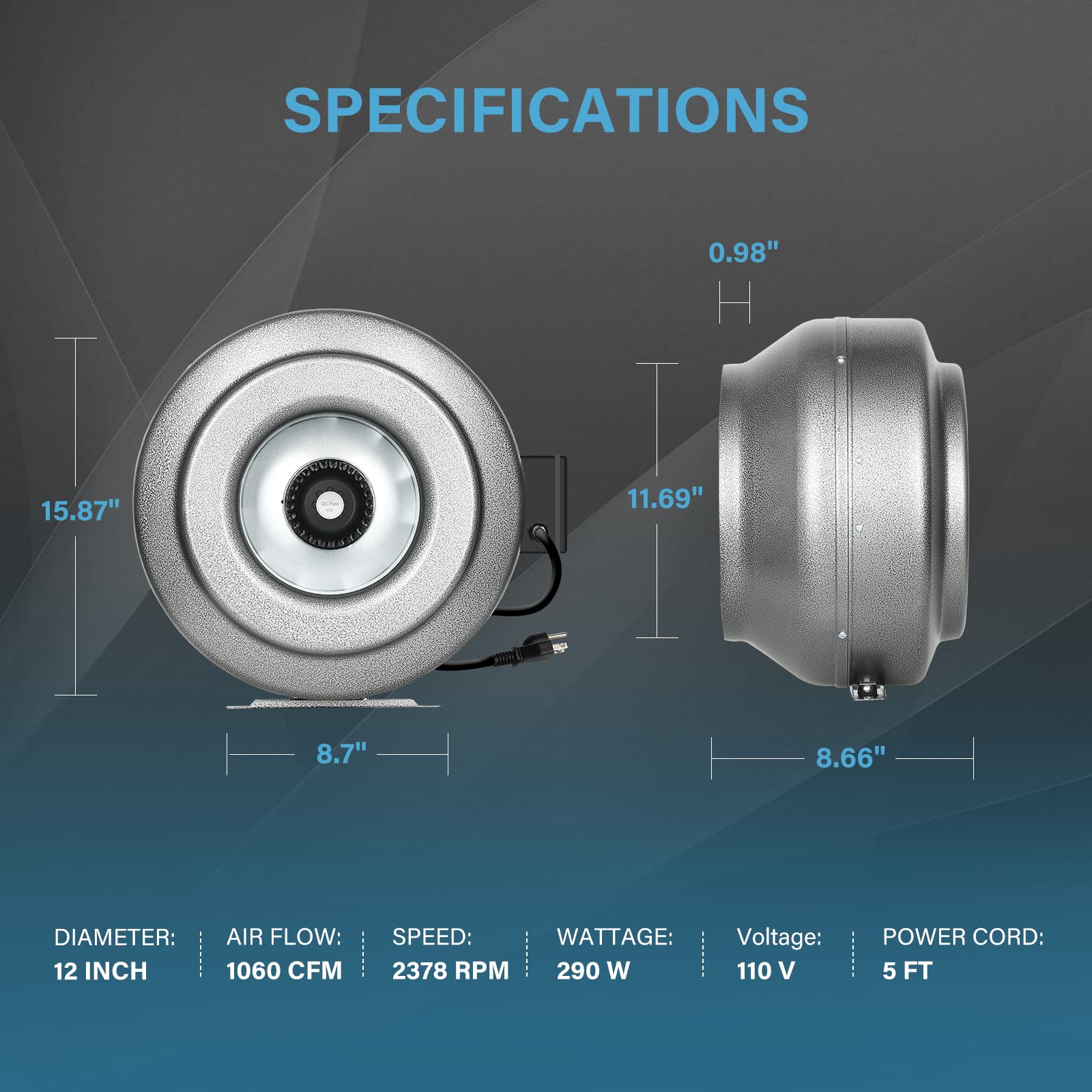 Snapklik.com : iPower 12 Inch 1060 CFM Inline Duct Ventilation Fan HVAC ...