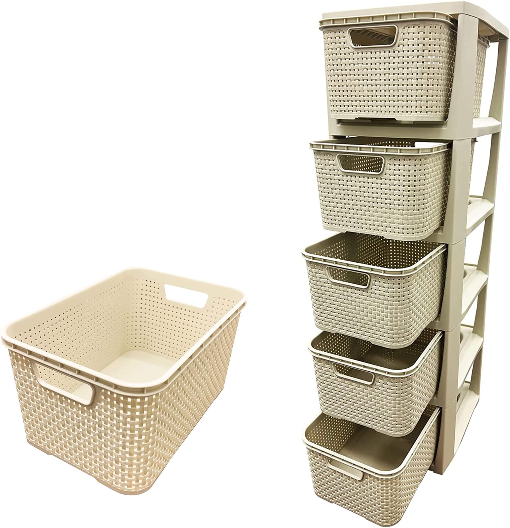 Cream Grey Large 5 Drawer Modular Home Office Clothes Storage Tower ...