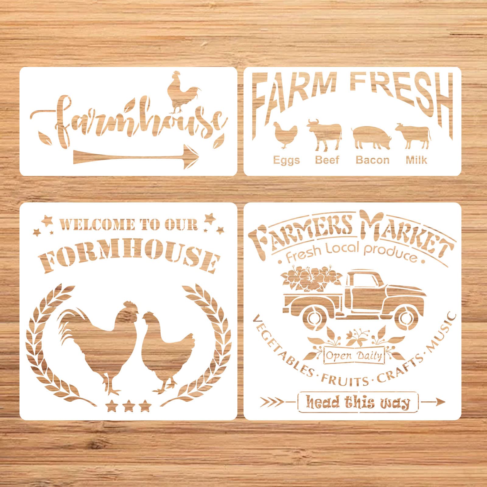 Amazon.com : CIEMODA Farmhouse Stencils for Painting on Wood,Farm Fresh ...