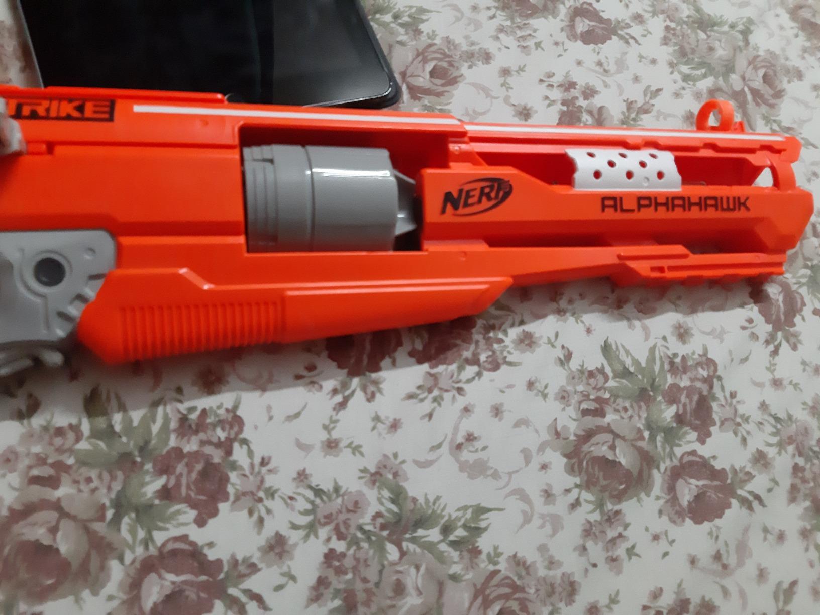 Nerf Alphahawk Accustrike Elite Blaster, Revolving 5-Dart Drum, 10 ...