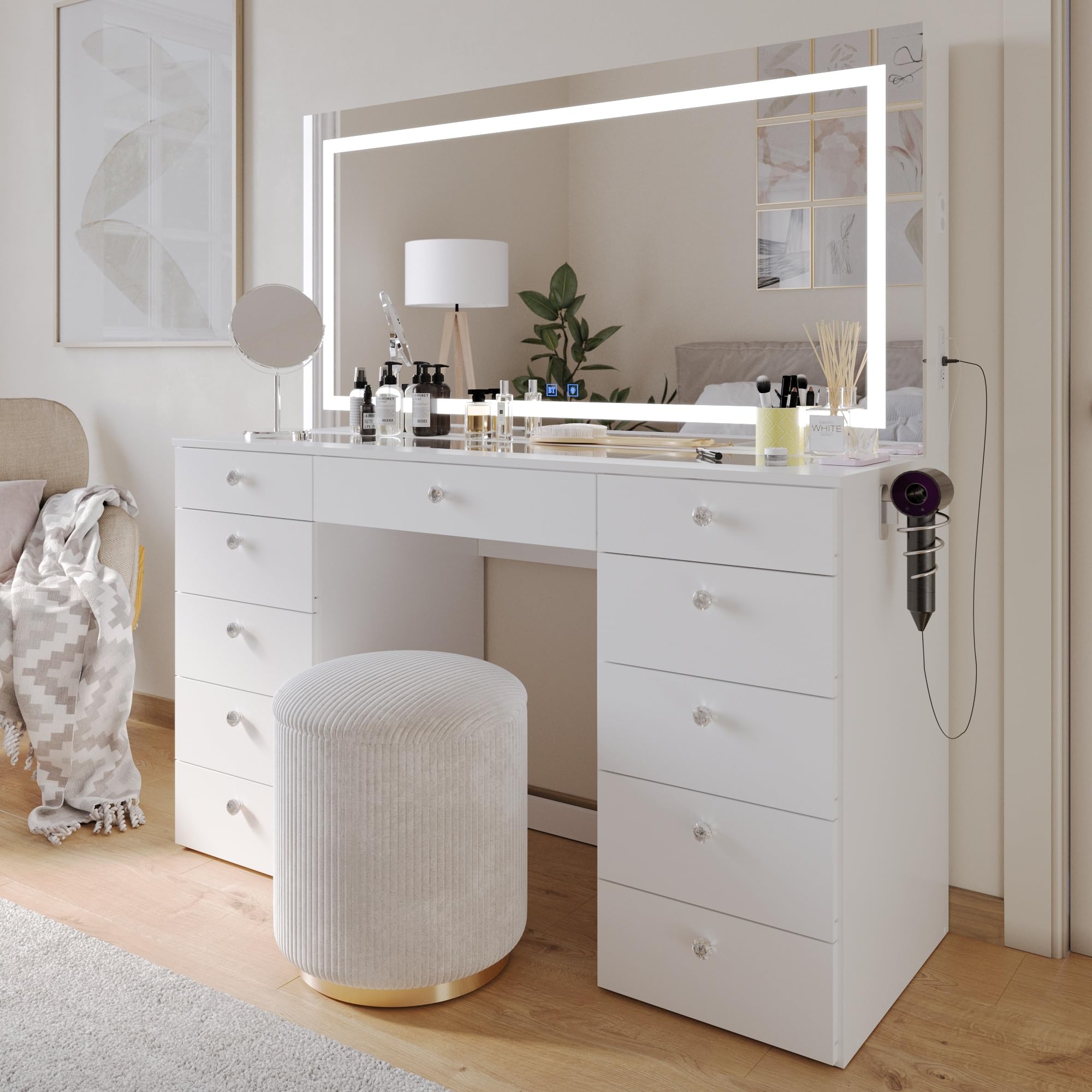 Amazon.com: Boahaus Orla - Glass Top Large Vanity Desk w/Bluetooth ...