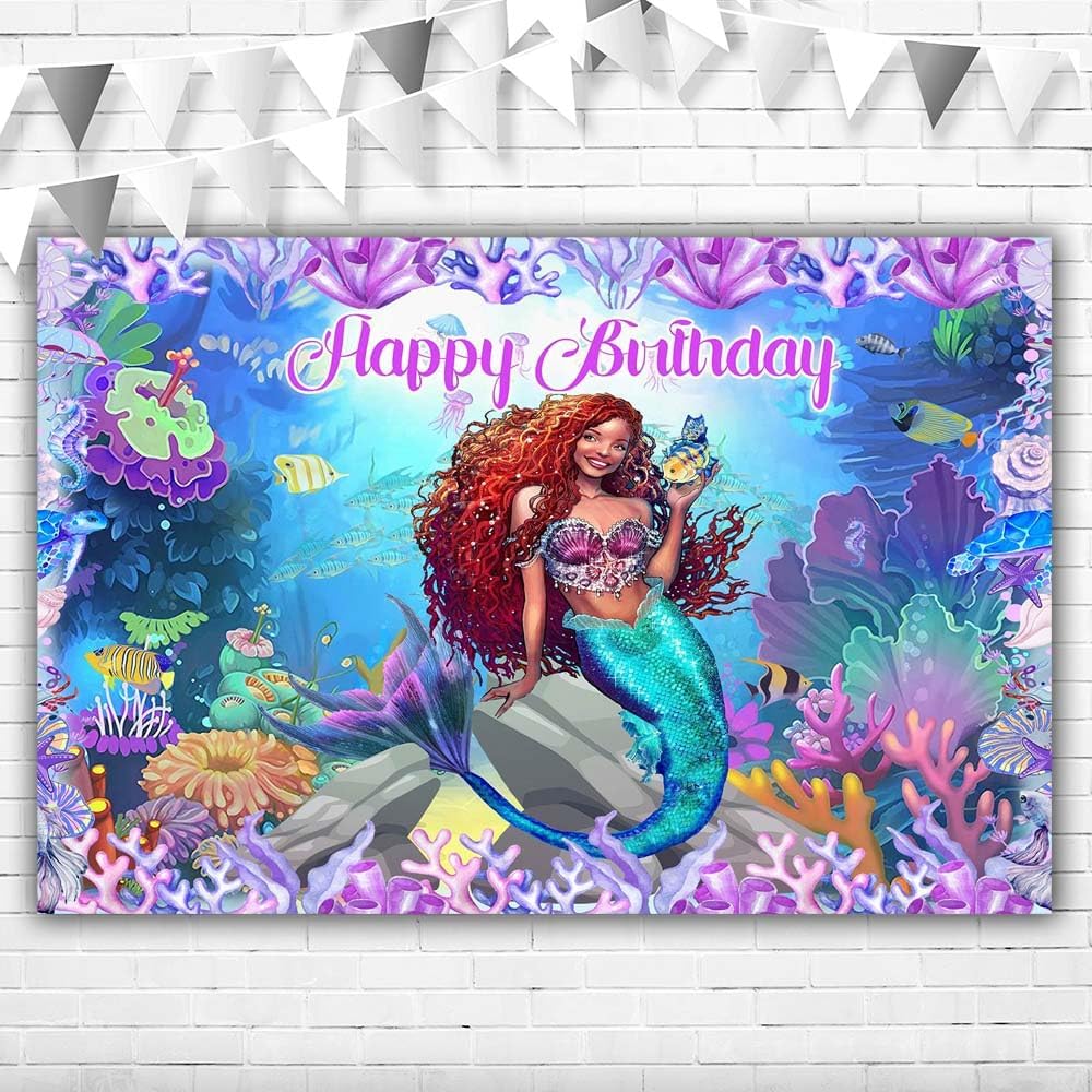 Amazon.com : Little Mermaid Backdrop for Girls Birthday Party Supplies ...